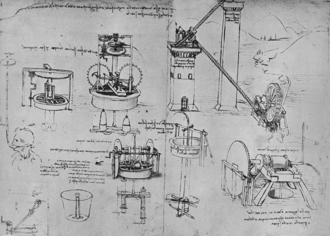 Studies of Suction Pumps, Archimedes Tubes, Etc., c1480