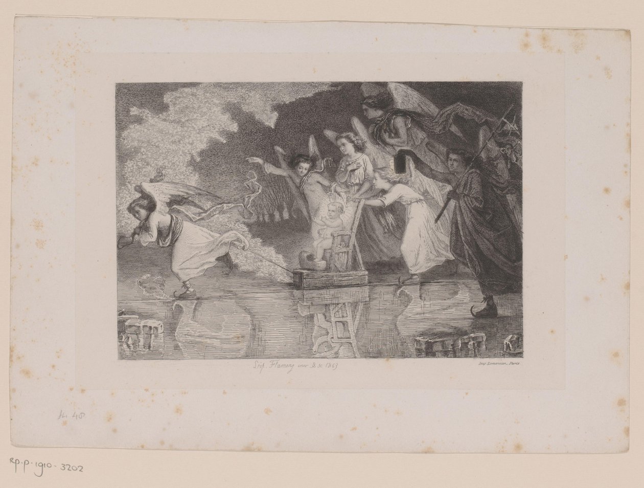 Christ in a Sleigh Pulled Over Ice by Skating Angels