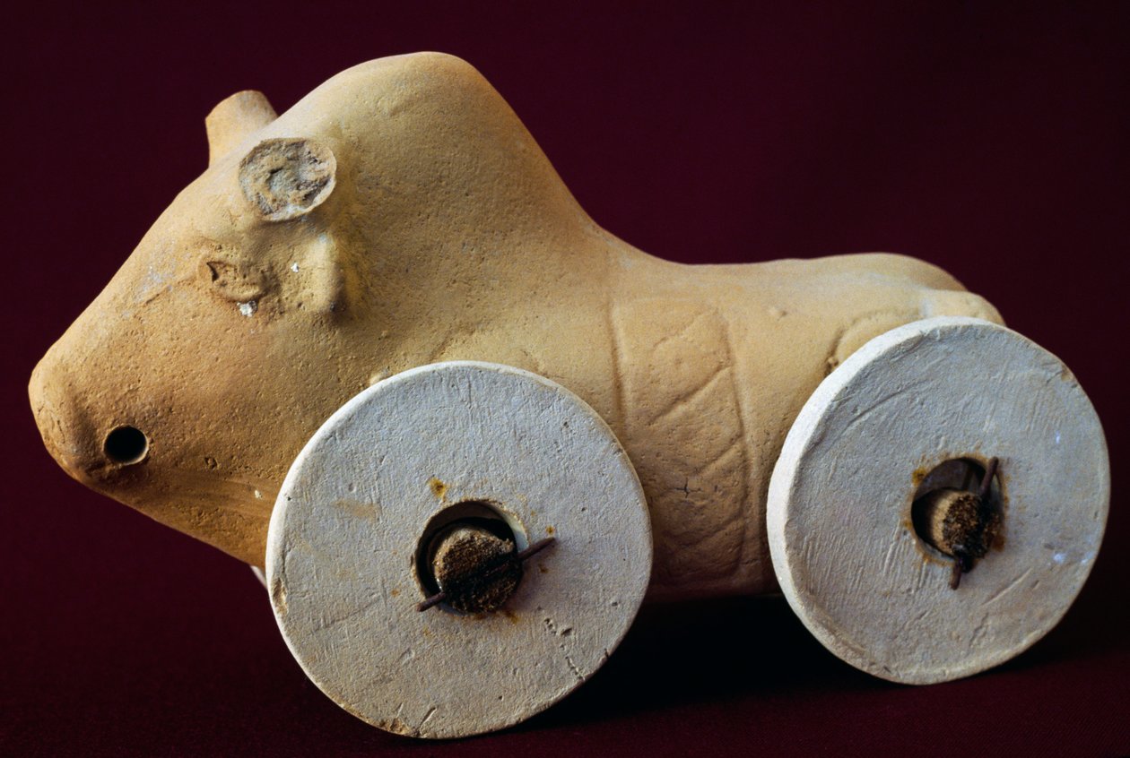 Animal on wheels, terracotta children's toy, Italic civilization