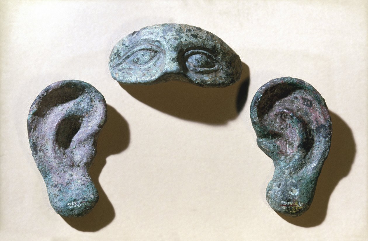 Roman votive eyes and ears, bronze, 200 BC-100 AD