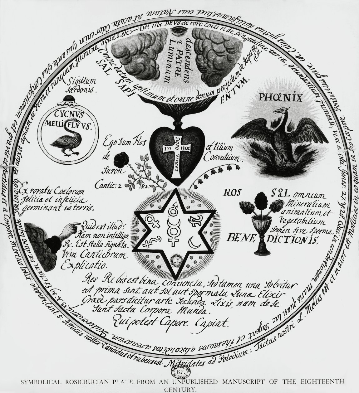 Symbols of the Rosicrucians, Drawing from 18th Century Manuscript, France