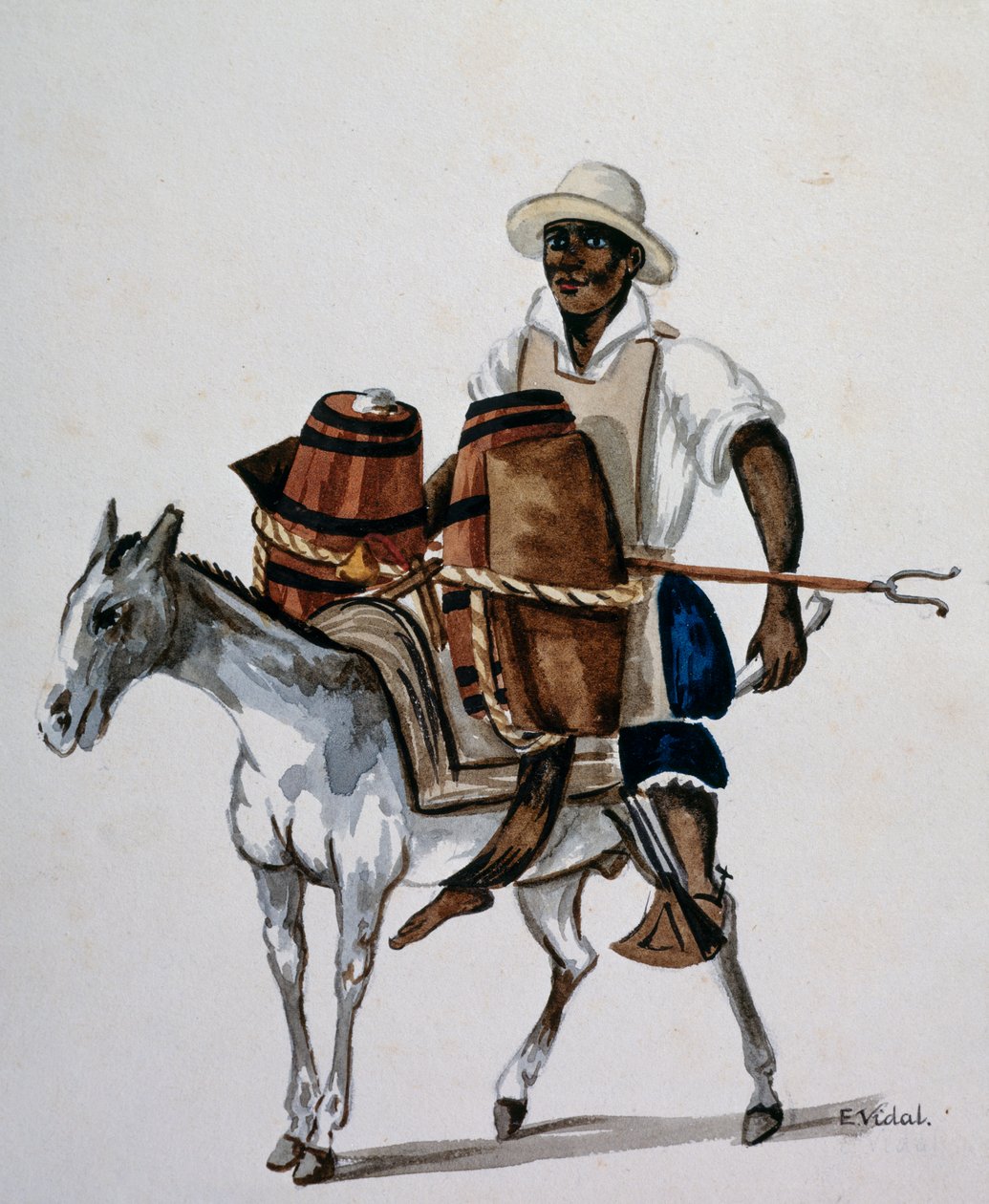 Young Mixed Race Peruvian Boy with His Mule, Print by E Vidal