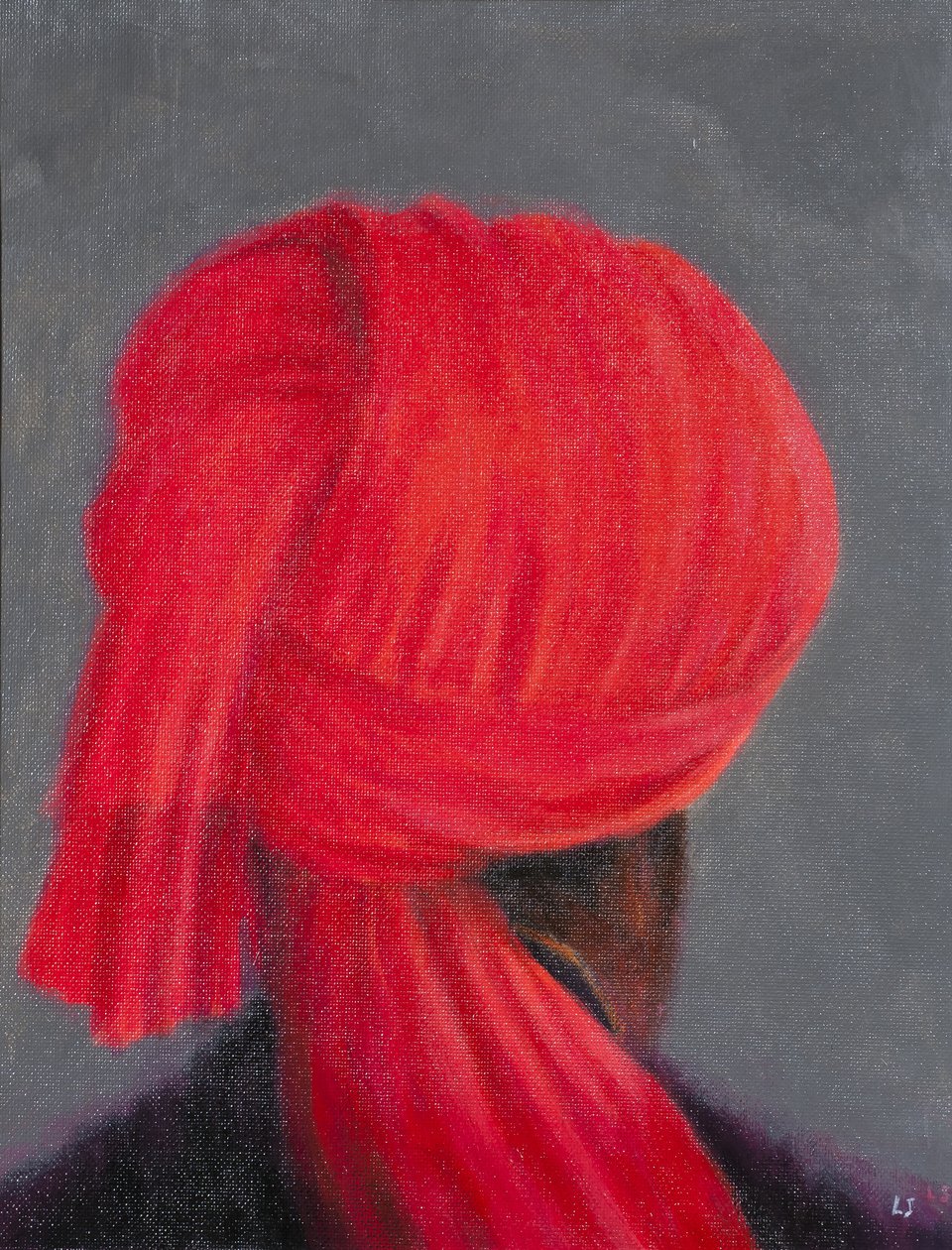 Red Turban on Grey by Lincoln Seligman: Buy fine art print