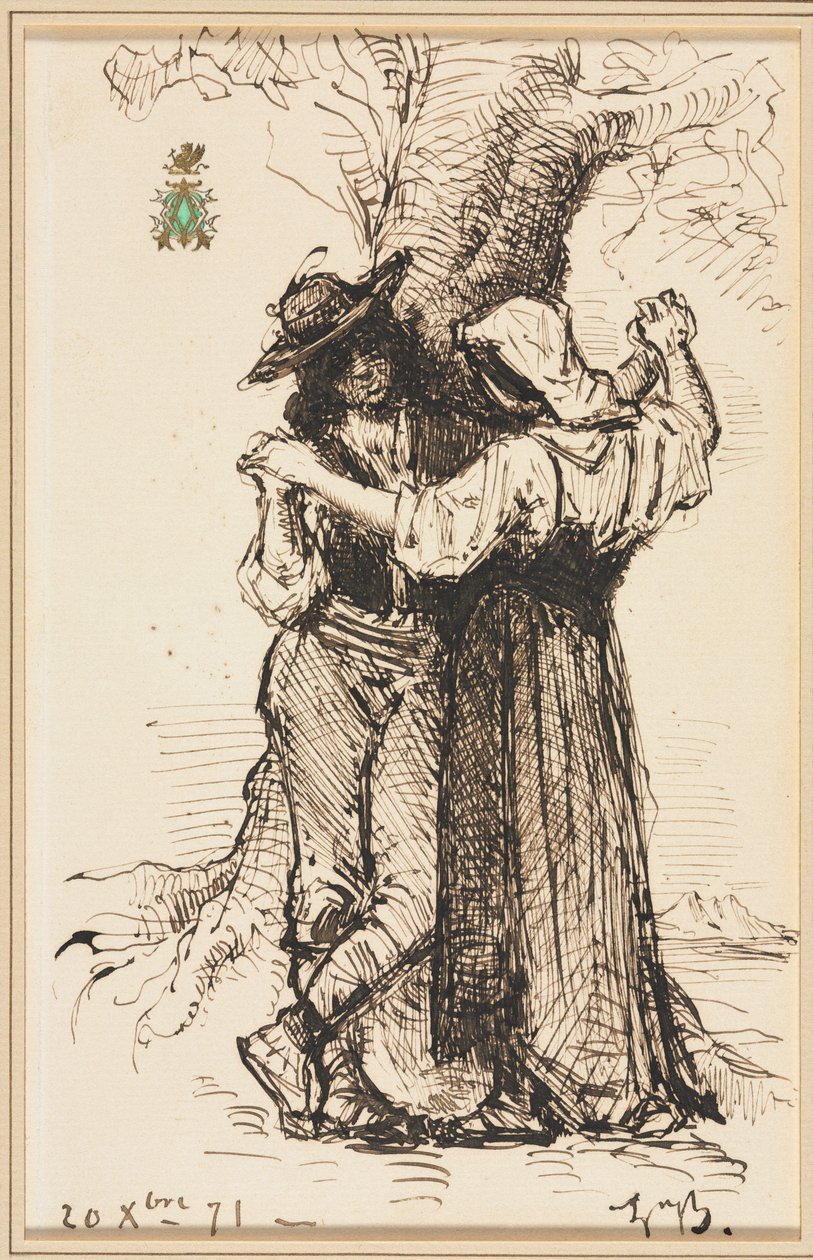 Couple Courting by a Tree by Léon Bonnat: Fine art print