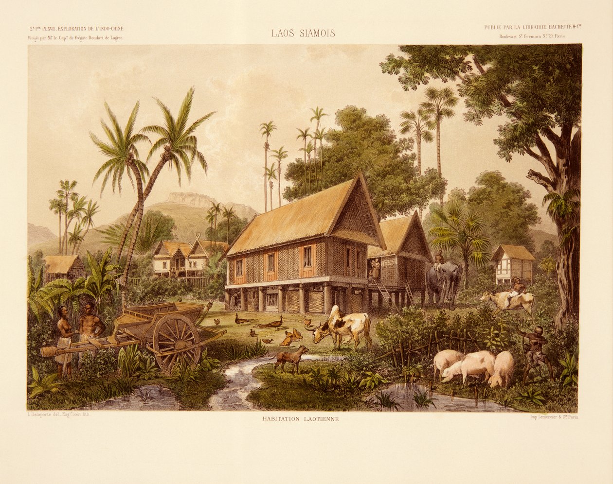A Laos House, print made by Eug. Ciceri, illustration from 'An ...