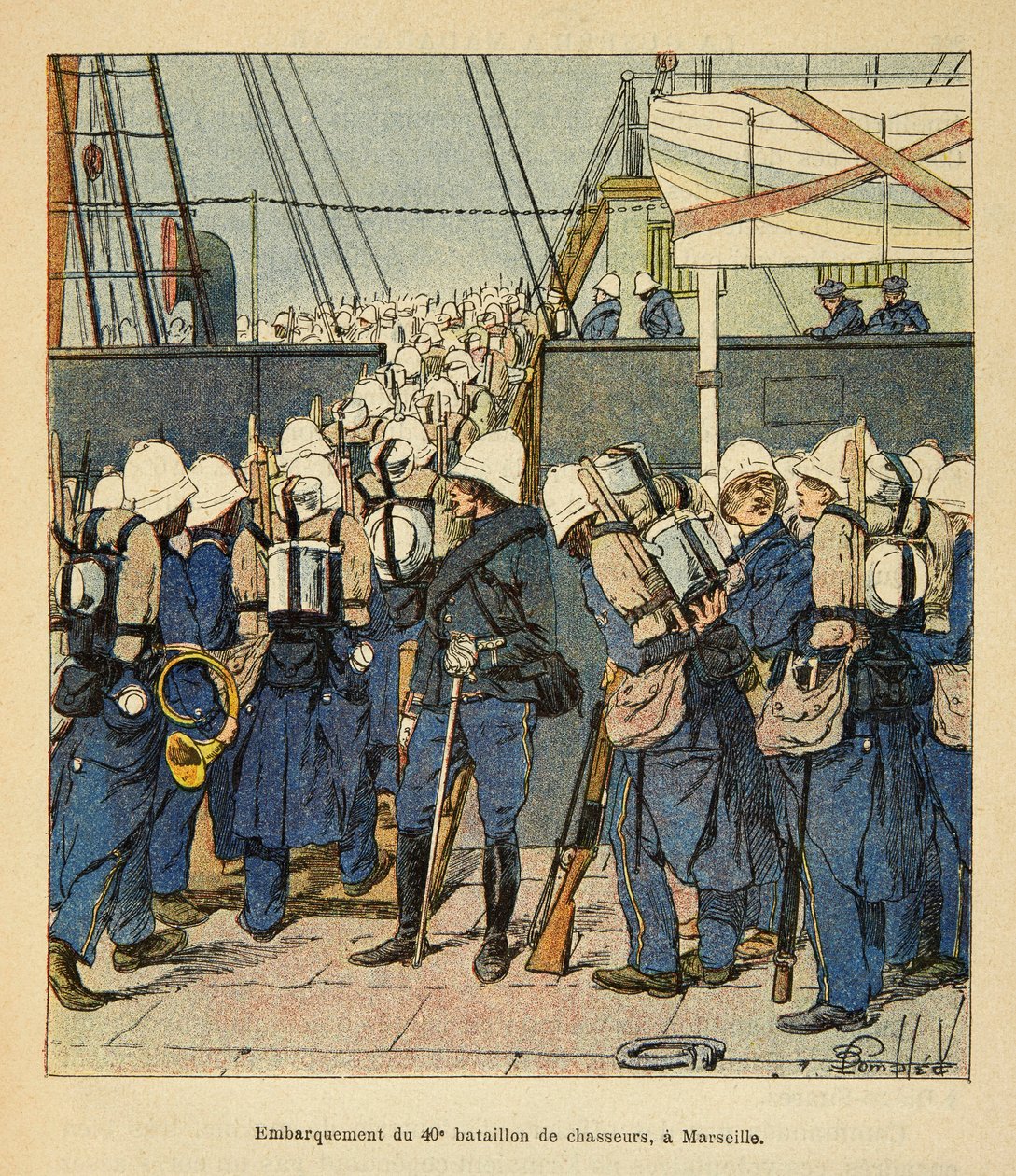 Embarkment of the 40th Fighter Battalion in Marseille for Madagascar in ...