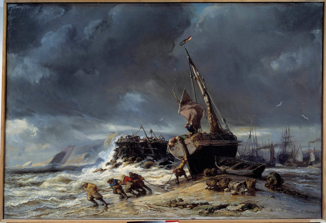 Low Tide, Departure for Fishing. Painting by Louis Eugene Isabey (1803 ...