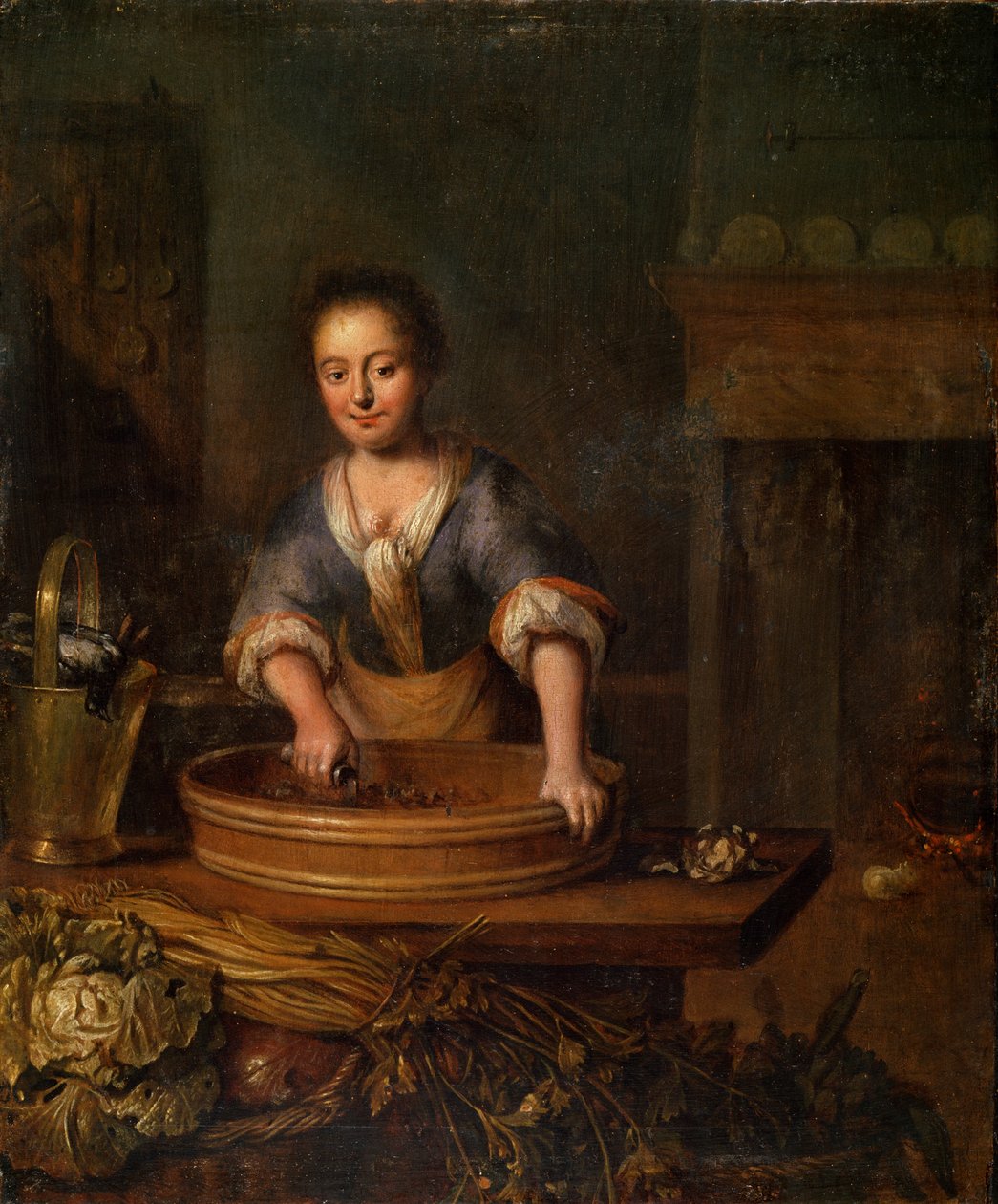 A Cook, Dutch Painting of 18th Century by Louis de Moni