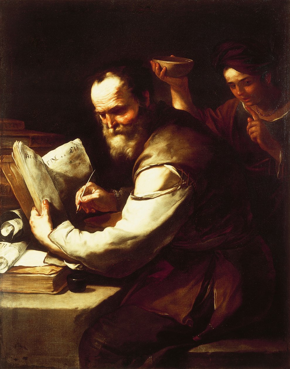 Xanthippe pouring water onto Socrates' neck by Luca Giordano