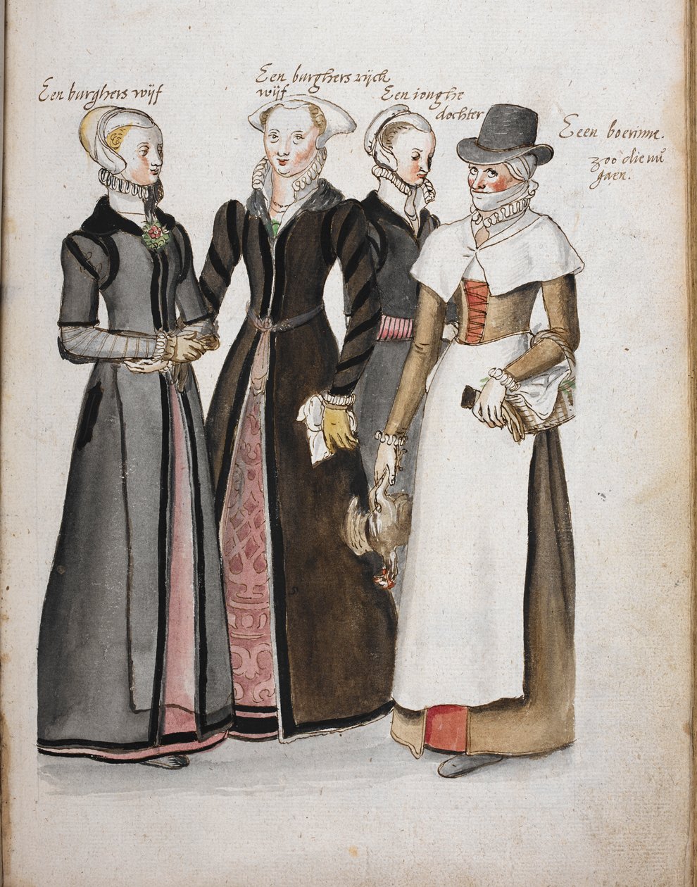 Four Englishwomen in dress of the Elizabethan era: a wife of a citizen ...
