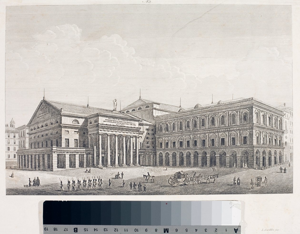 View of the Carlo Felice Theatre and the Palace of the Accademia in Genoa