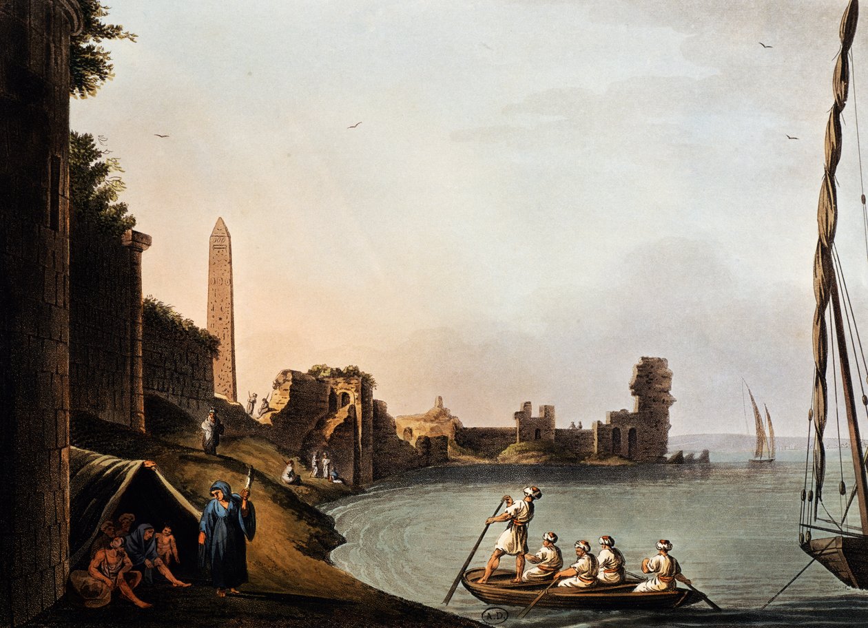 Ancient Walls and Obelisk of Cleopatra, Luigi Mayer, Engraving from Vedute