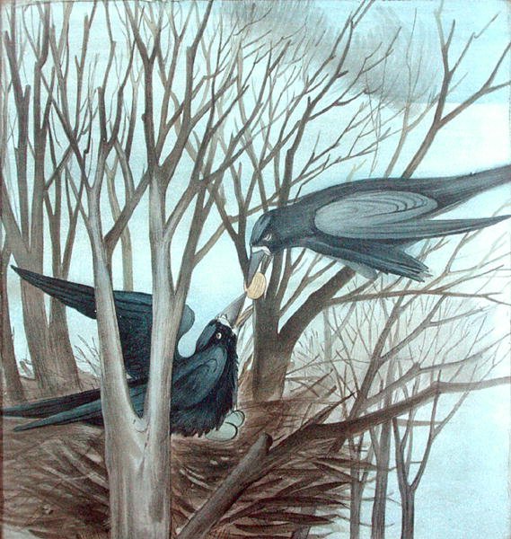 Two Rooks Feeding in a Tree by Madeline Wyndham