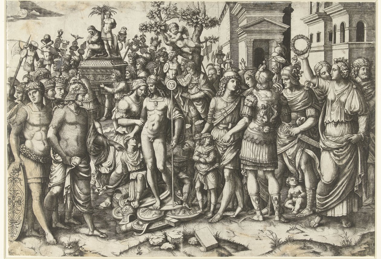 Triumphal Procession of Roman Emperor with Soldiers and Captured Armors