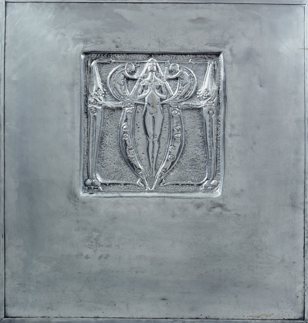 Decorative panel of beaten metal, 1898-99