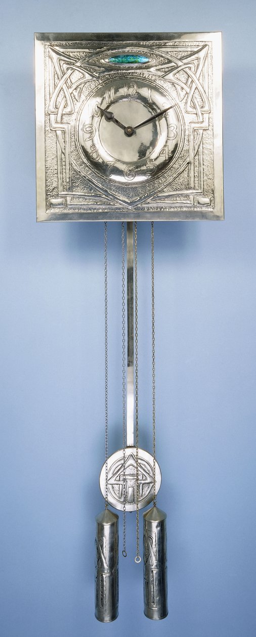 A wall clock by Margaret Gilmour, decorated in repousse with Celtic ...