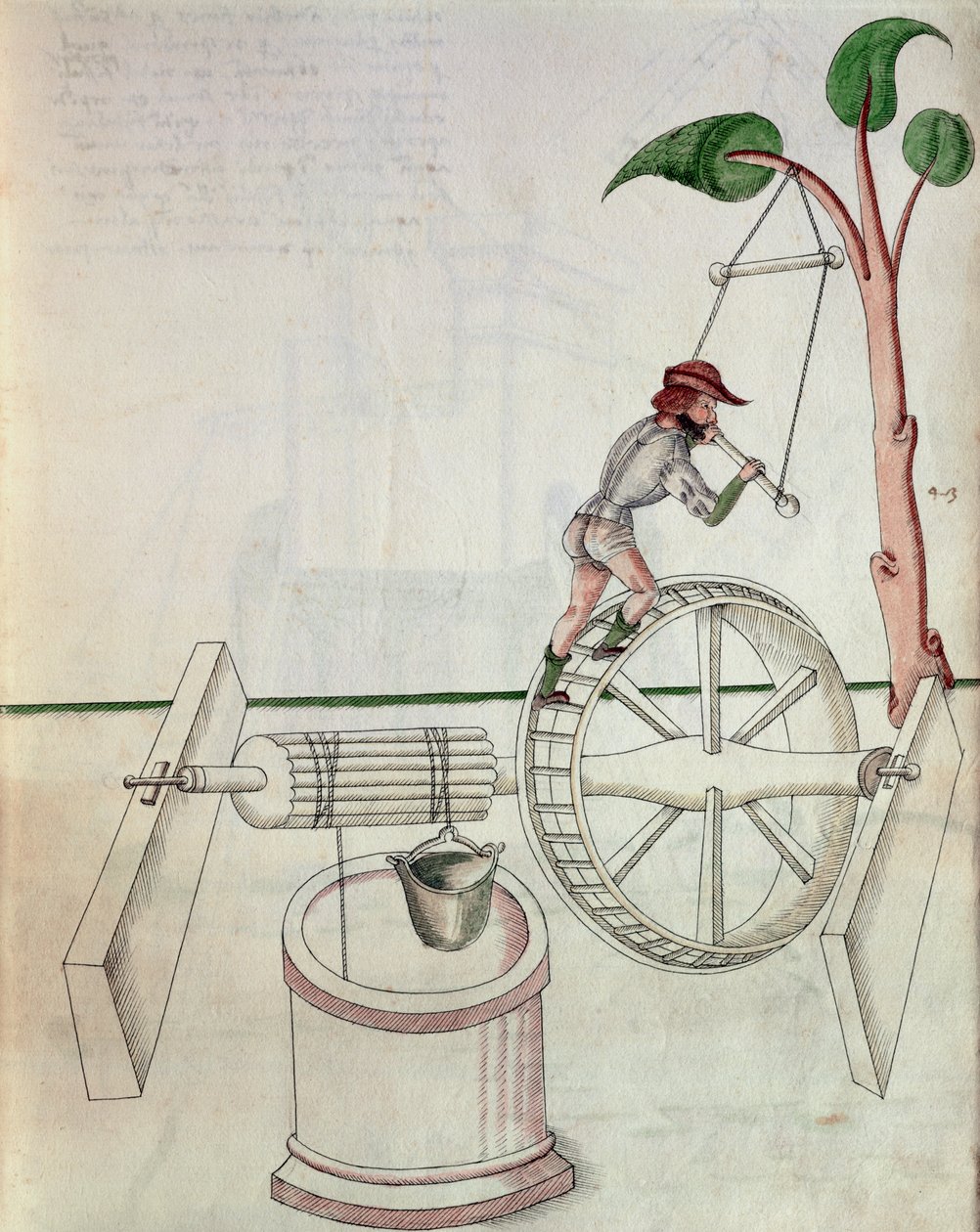 Man Putting into Motion a Wheel-Driven Well, illustration from 'De ...