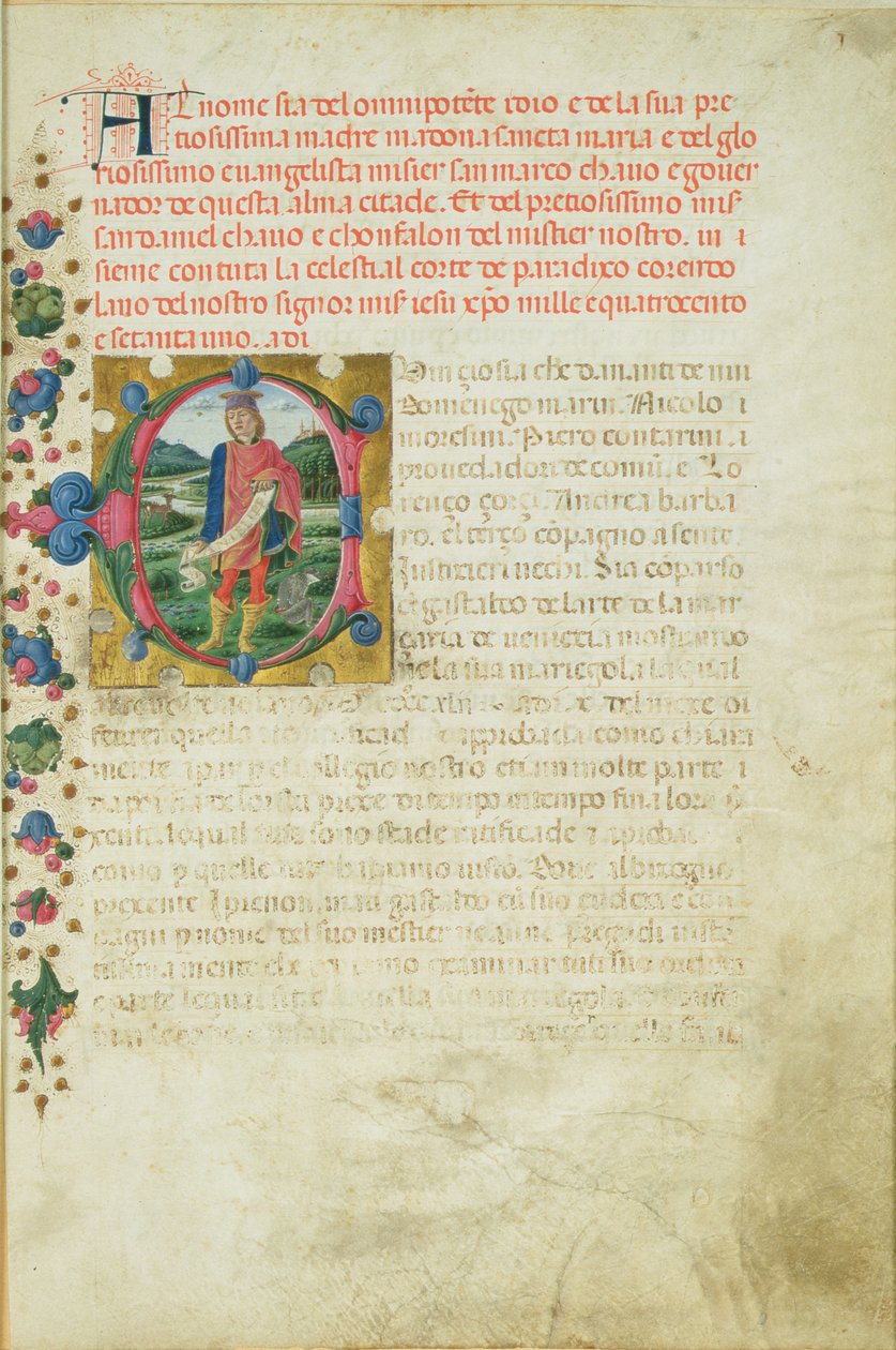 Historiated initial C depicting The Prophet Daniel in a Landscape