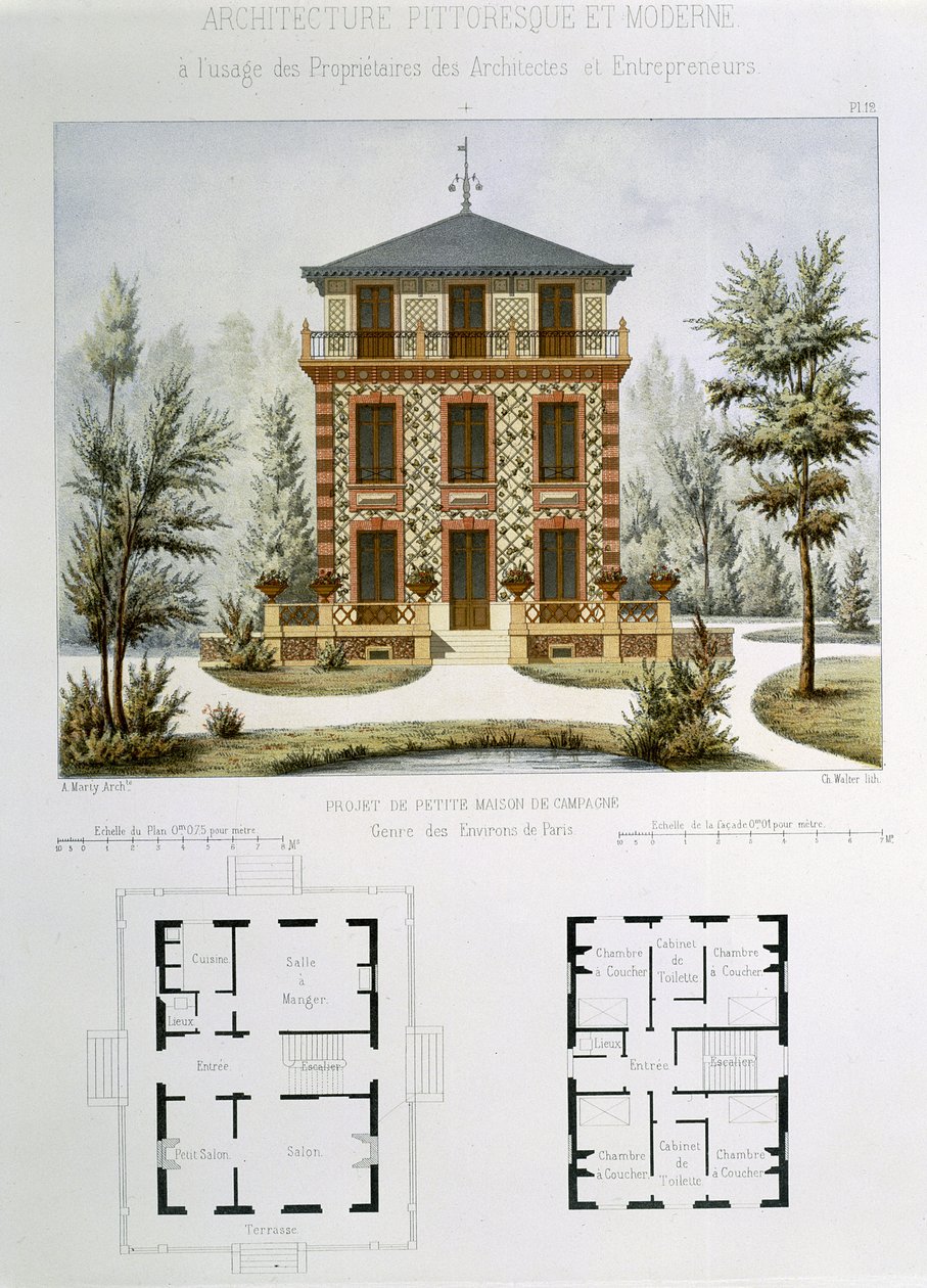Project for a small country house near Paris, engraved by Walter, plate ...