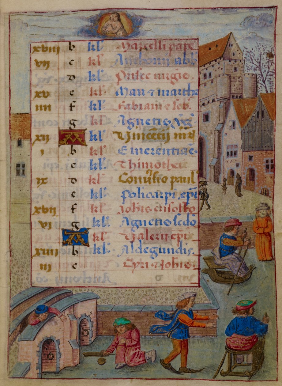 Calendar Page for January, Illustration from 'Hours of Joanna of Castile'