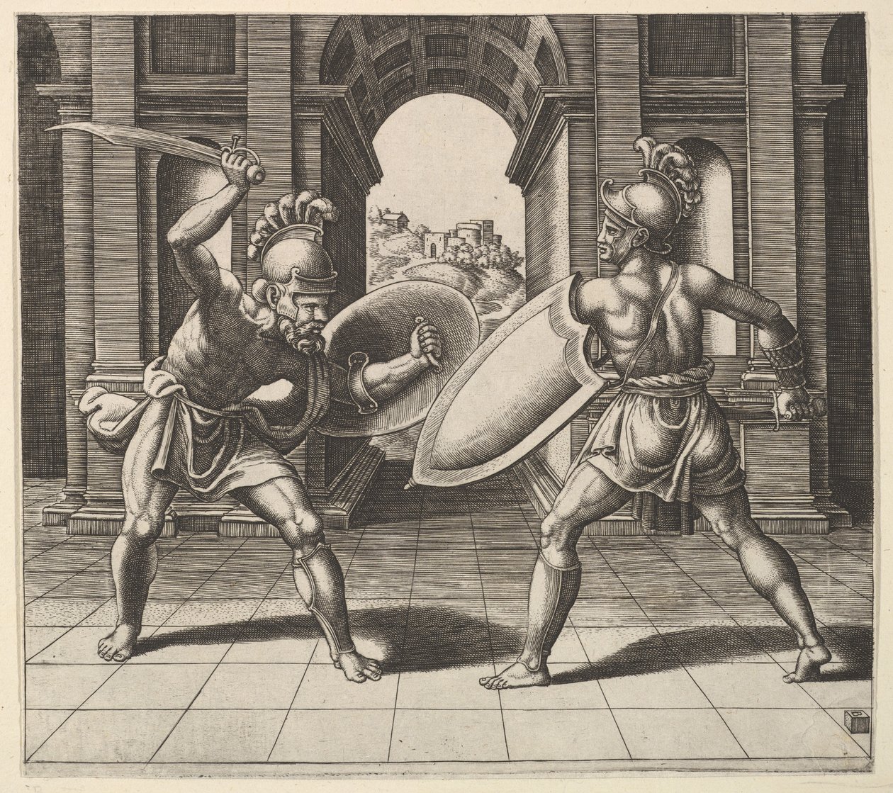 Two Gladiators Fighting in Front of an Arch, 1530-60