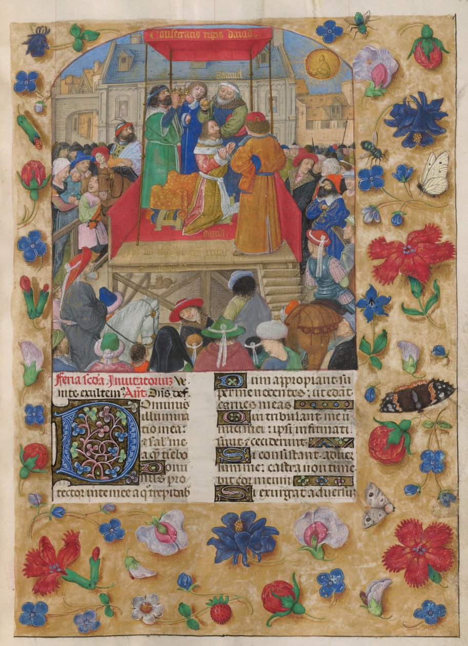 David crowned King of Israel. The Psalter. Saul anointing David and the ...