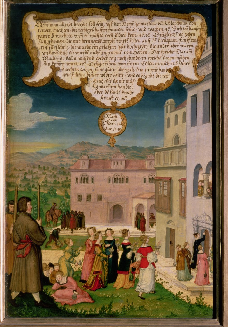 The Parable of the Wise and Foolish Virgins, section of wing panel from ...