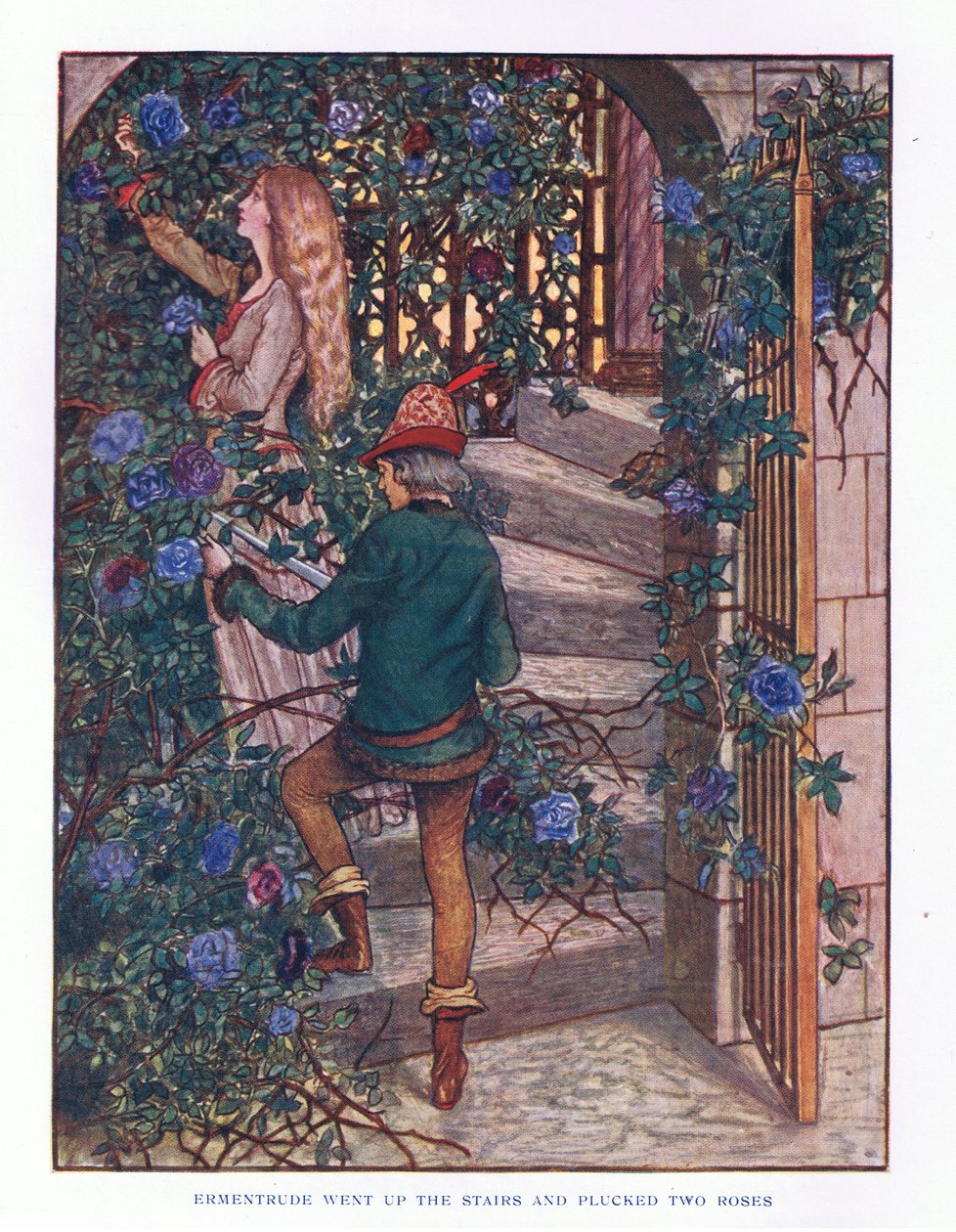 Ermentrude went up the stairs and plucked the roses (illustration from ...