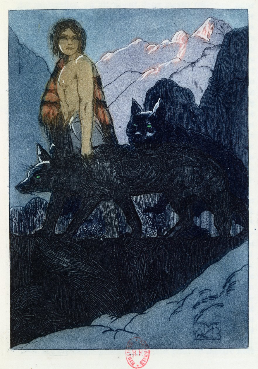 Mowgli and the Wolves, illustration from 'The Jungle Book' by Rudyard ...