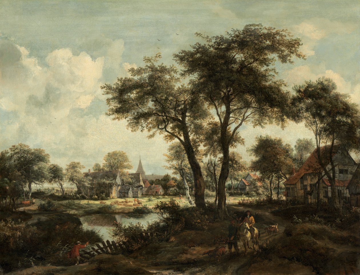 Village near a Pool by Meindert Hobbema: Fine art print