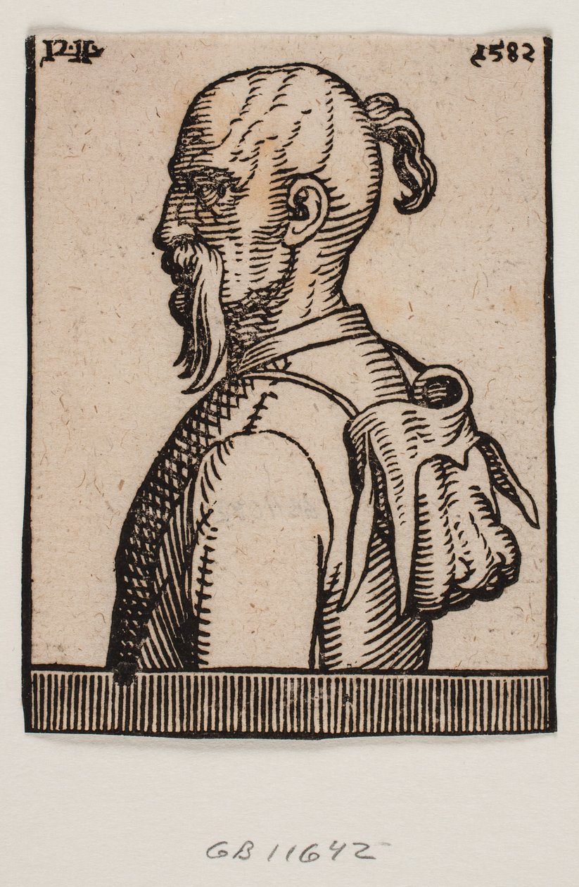 Bust of a Man with a Hanging Moustache, a Ponytail Hanging Down from ...