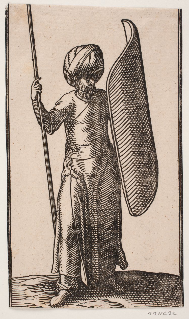 Standing Turban-Clad Soldier, Viewed from the Front; In His Right Hand ...
