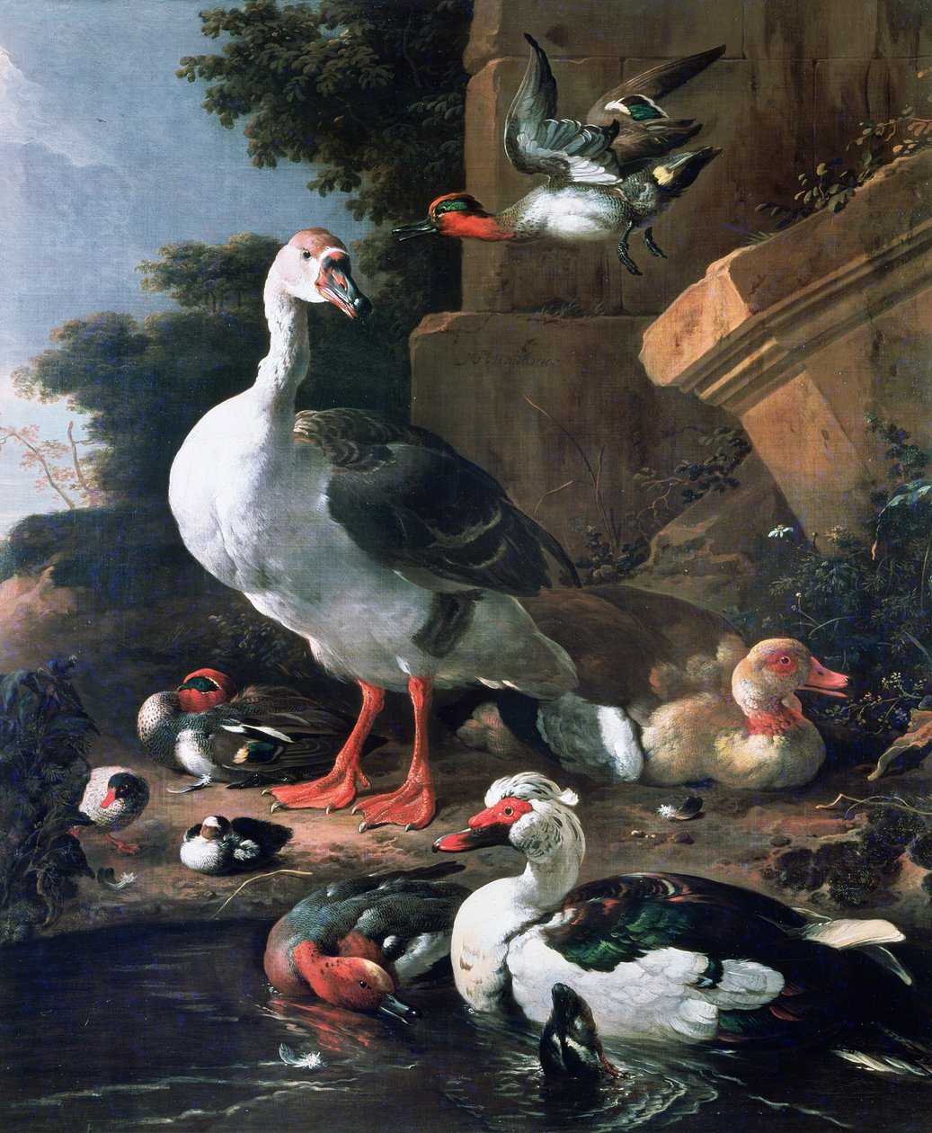 Waterfowl in a classical landscape
