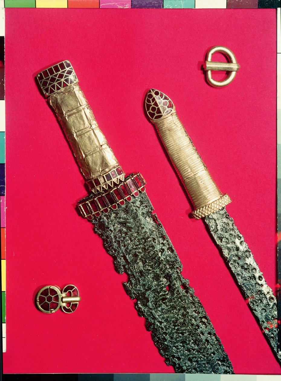 Two Swords with Decorated Hilts and Two Belt Buckles, from the Pouan ...