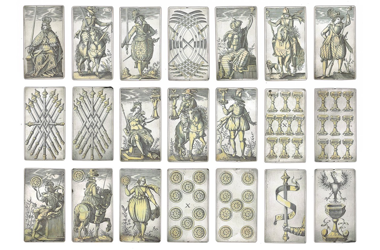 (detail) of an extremely rare set of 52 playing cards engraved in the ...