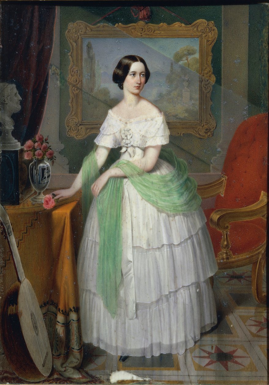 Female Figure with Lute Wearing White Dress by Michael Stohl