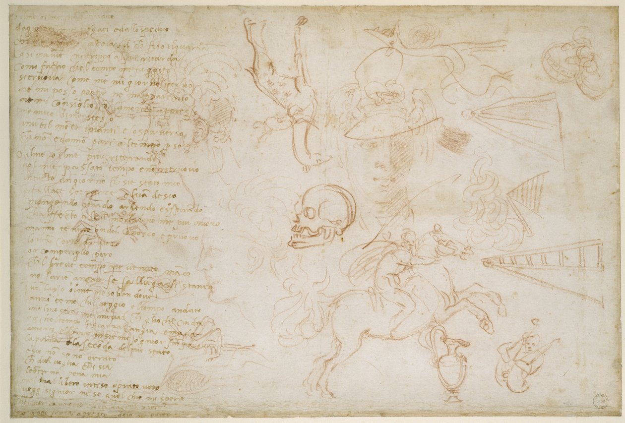 Study of heads and animals by Michelangelo Buonarroti