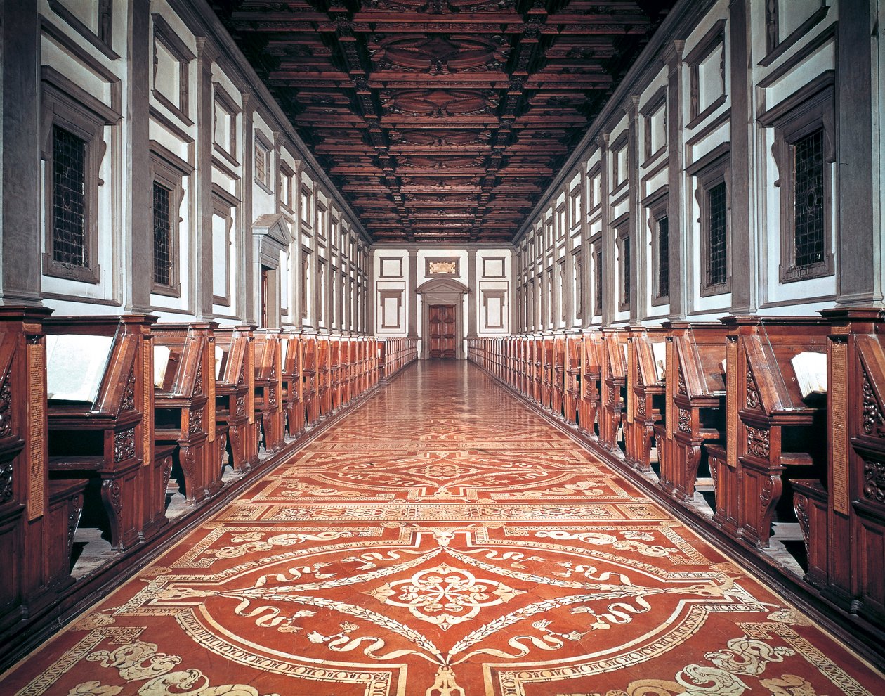 Laurentian Library hall by Michelangelo Buonarroti