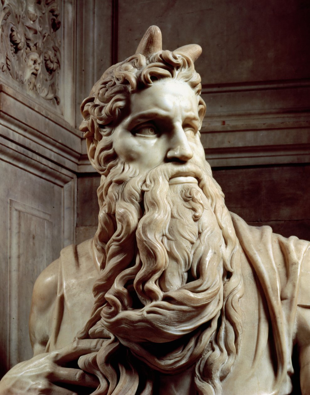 Tomb of Pope Julius II, detail of the head of Moses, 1513-16
