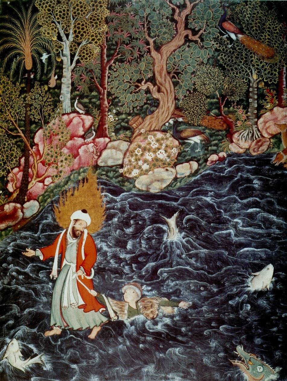 The prophet Elijah rescuing Prince Nur ad-Dahr, From the Hamzanama ...