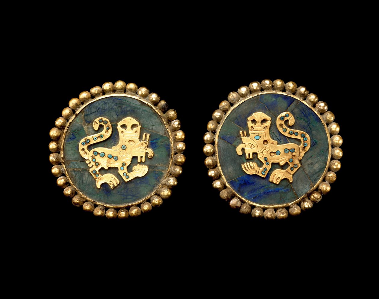 Pair of Ear Ornaments Depicting Supernatural Felines