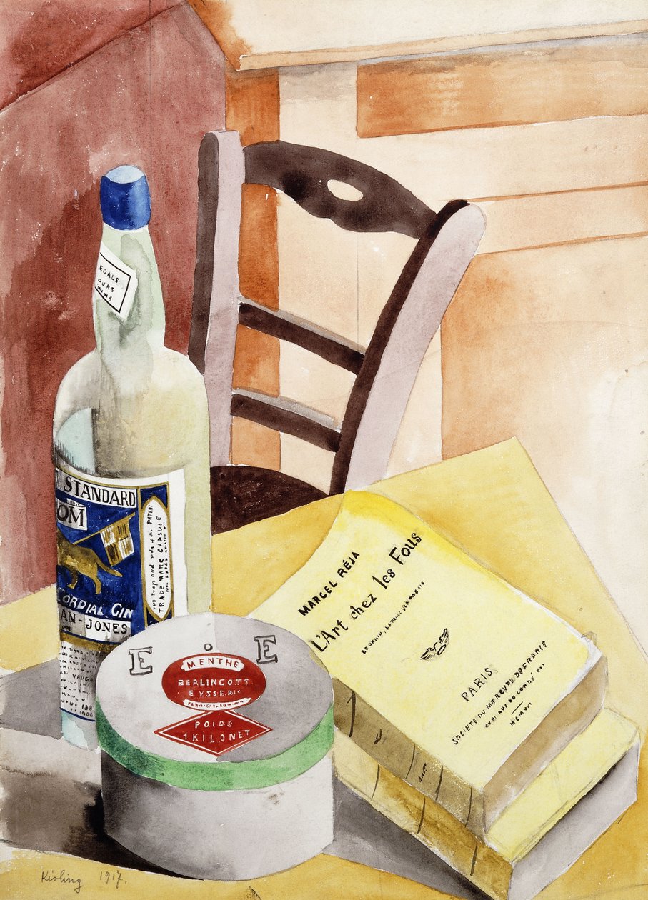Still Life with Bottles and Books by Moise Kisling