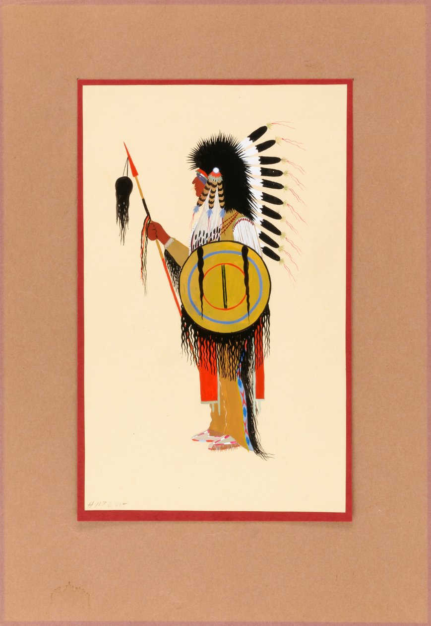 Cheyenne Warrior in Feather Headdress with Shield