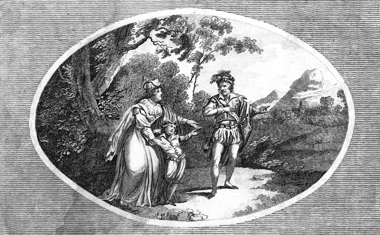 Queen Margaret presenting her son to a robber for protection