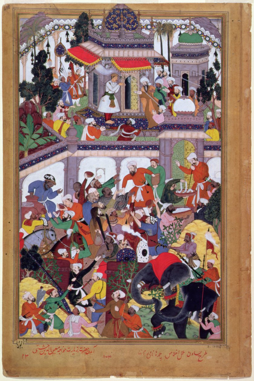 Emperor Akbar visits the shrine of Mu'in ad Din Chisti at Amjir in 1562 ...