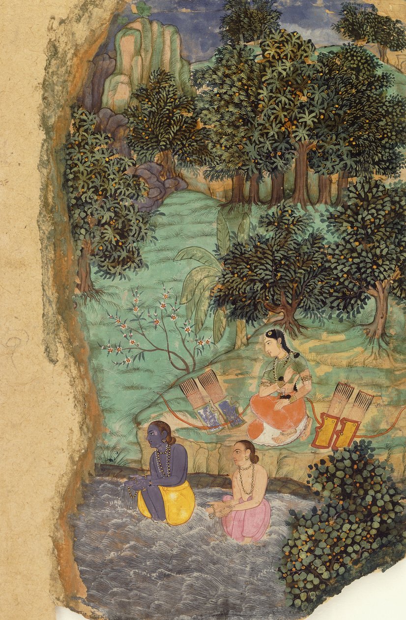Rama and Lakshmana Offering Water to Their Dead Father on the Banks of ...