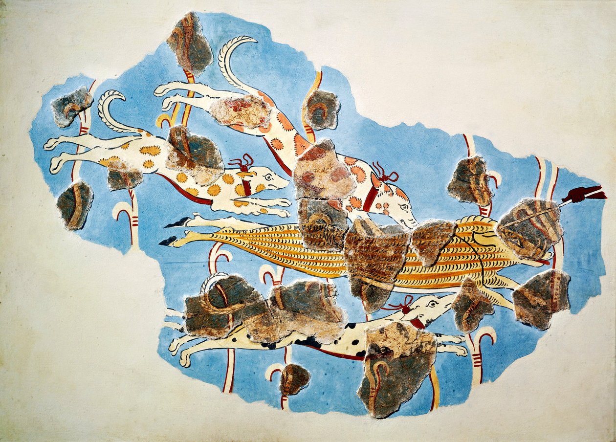 Fresco depicting hunting scene, from Tiryns, Greece