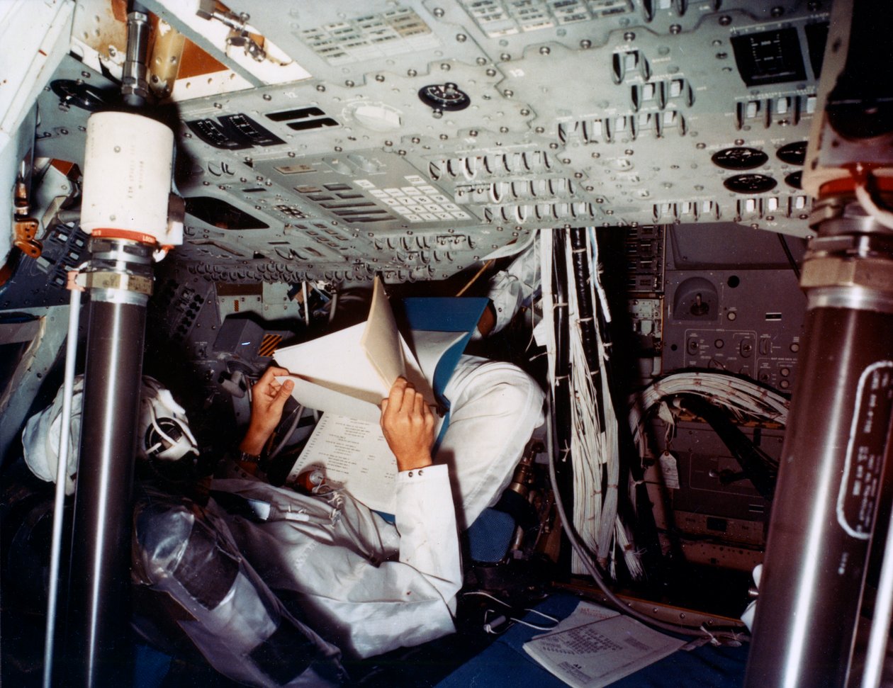An astronaut inside a NASA Command Module, 1970s