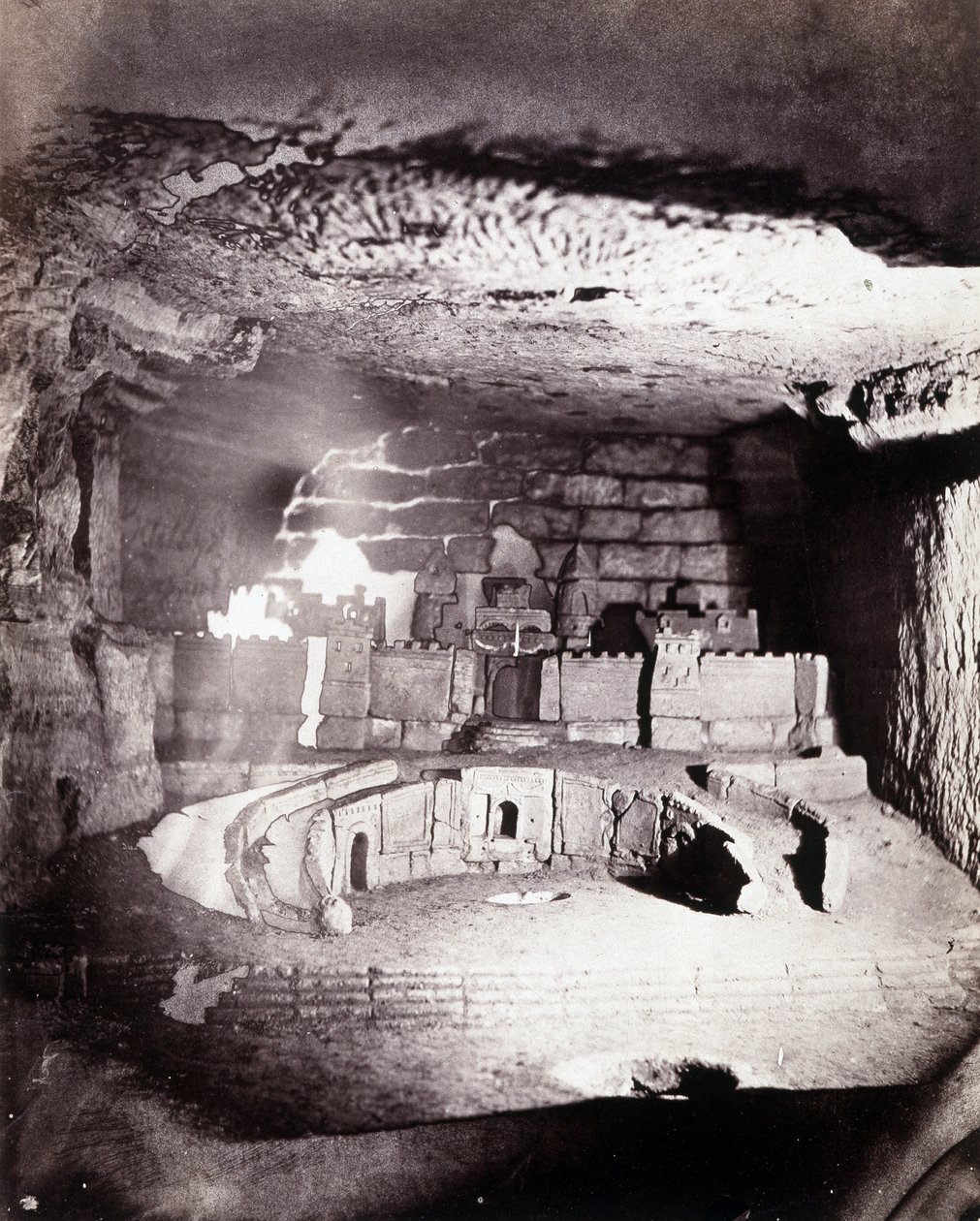 The catacombs of Paris. View of an architectural sculpture of Port ...