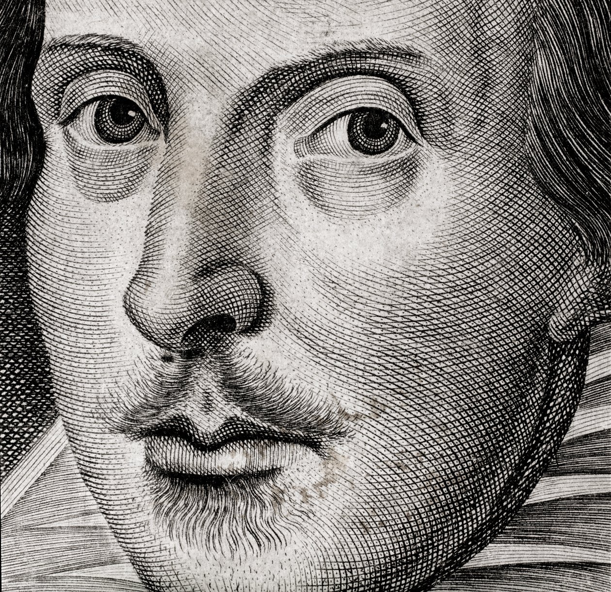 Detail of Portrait of William Shakespeare on frontispiece of Comedies ...